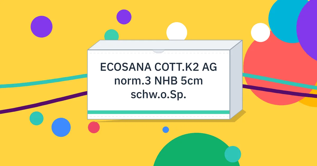 Symbolbild: Packung mit der Aufschrift ECOSANA COTT.K2 AG norm.3 NHB 5cm schw.o.Sp. (PZN 16949284) – Verfügbarkeit und Bezug in Apotheken in Frankfurt am Main