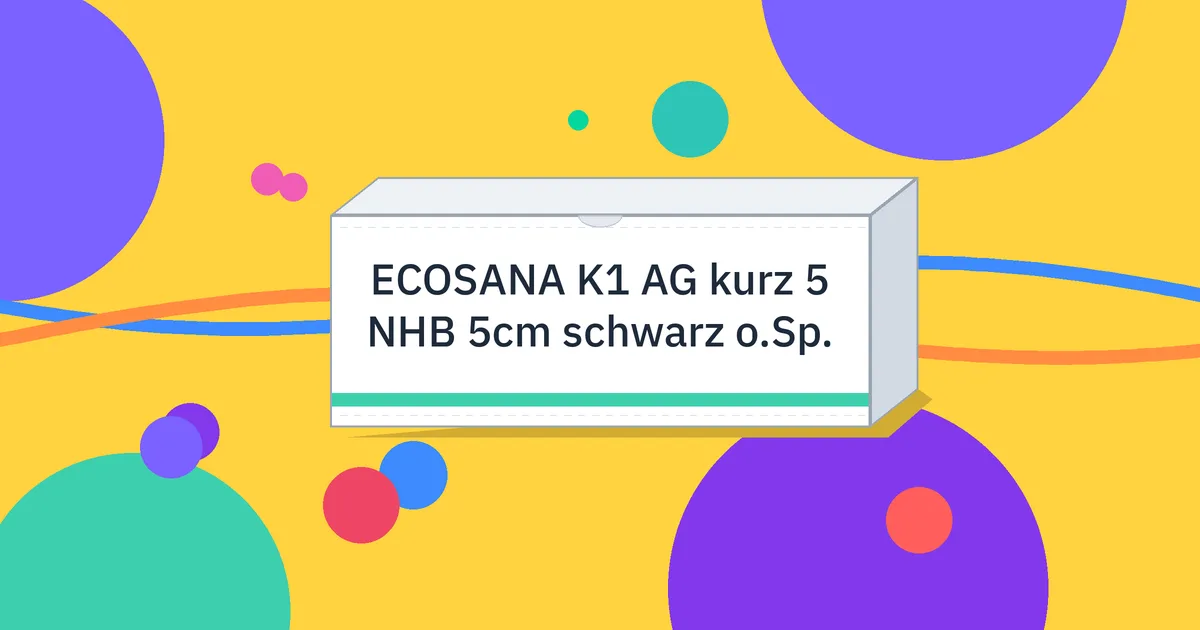 Symbolbild: Packung mit der Aufschrift ECOSANA K1 AG kurz 5 NHB 5cm schwarz o.Sp. (PZN 04728804) – Verfügbarkeit und Bezug in Apotheken in Frankfurt am Main