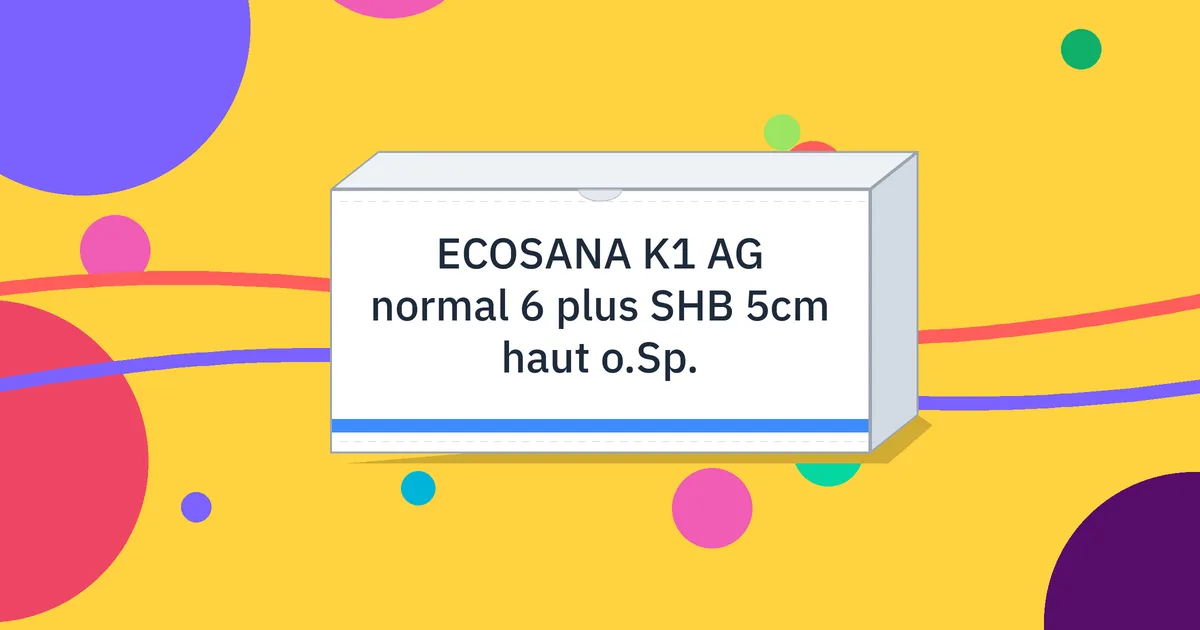 Symbolbild: Packung mit der Aufschrift ECOSANA K1 AG normal 6 plus SHB 5cm haut o.Sp. (PZN 04730209) – Verfügbarkeit und Bezug in Apotheken in Frankfurt am Main