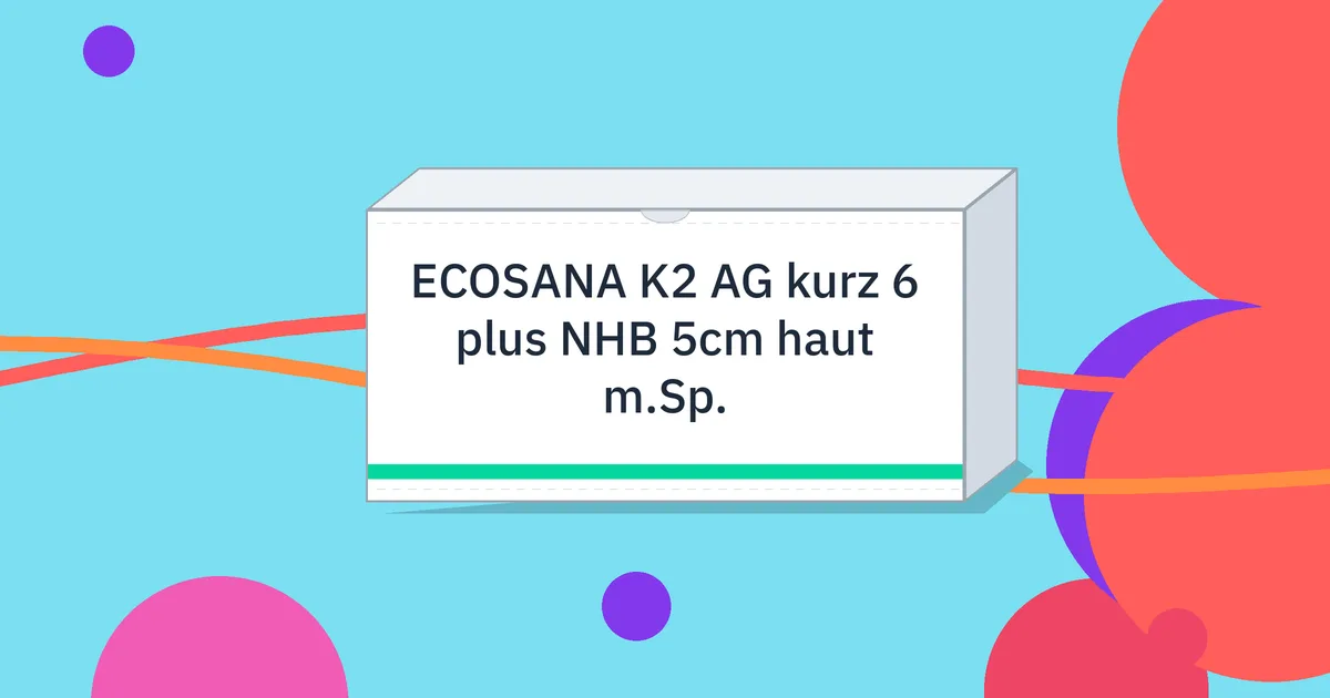 Symbolbild: Packung mit der Aufschrift ECOSANA K2 AG kurz 6 plus NHB 5cm haut m.Sp. (PZN 01525756) – Verfügbarkeit und Bezug in Apotheken in Frankfurt am Main
