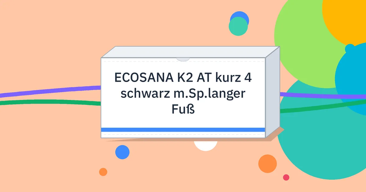 Symbolbild: Packung mit der Aufschrift ECOSANA K2 AT kurz 4 schwarz m.Sp.langer Fuß (PZN 10954396) – Verfügbarkeit und Bezug in Apotheken in Frankfurt am Main