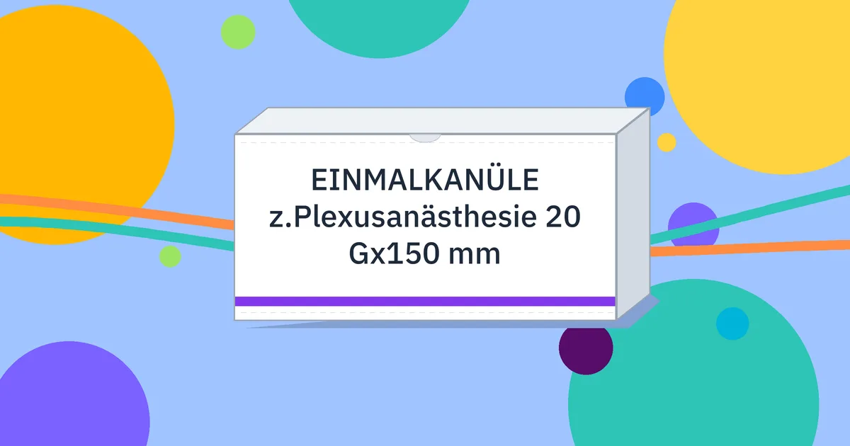 Symbolbild: Packung mit der Aufschrift EINMALKANÜLE z.Plexusanästhesie 20 Gx150 mm (PZN 14364154) – Verfügbarkeit und Bezug in Apotheken in Frankfurt am Main