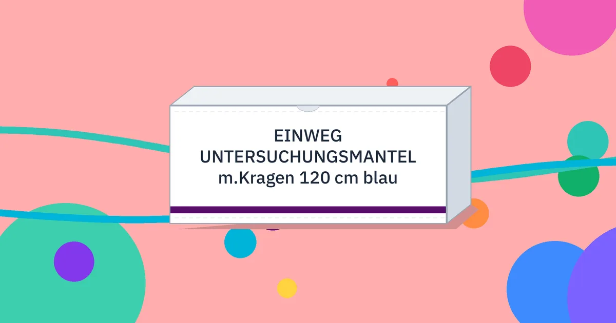 Symbolbild: Packung mit der Aufschrift EINWEG UNTERSUCHUNGSMANTEL m.Kragen 120 cm blau (PZN 10540140) – Verfügbarkeit und Bezug in Apotheken in Frankfurt am Main