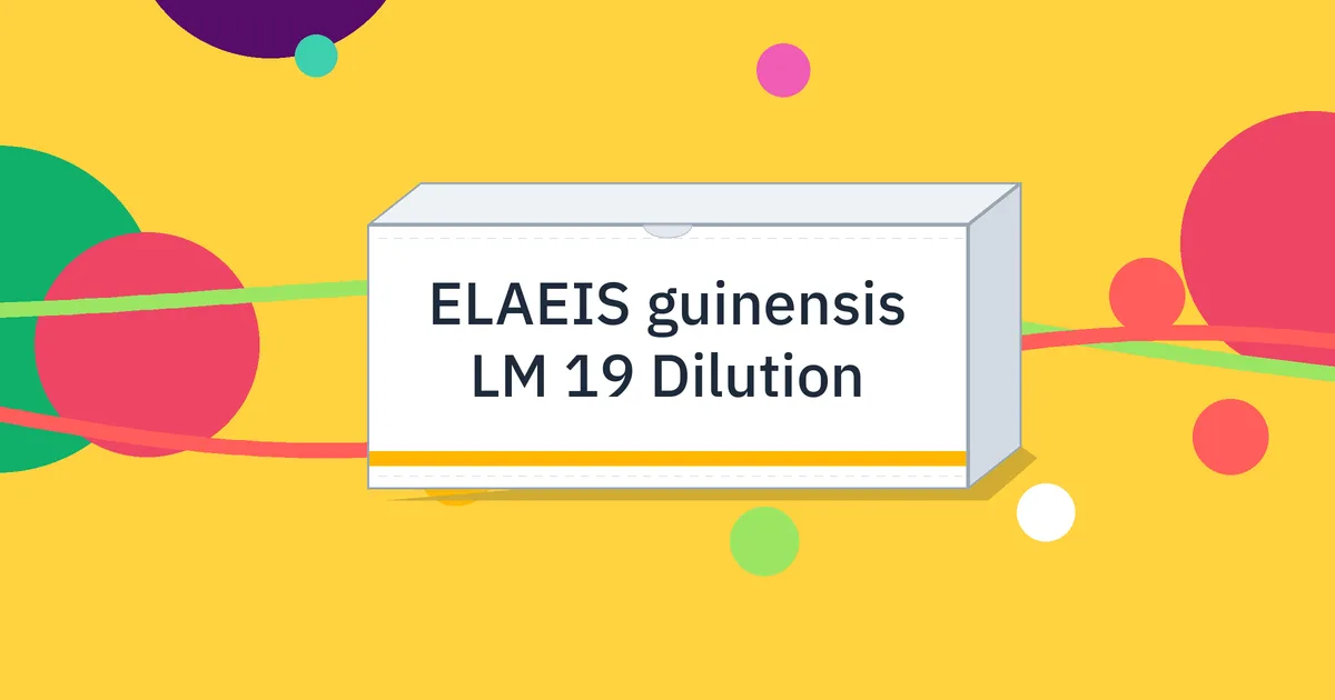 Symbolbild: Packung mit der Aufschrift ELAEIS guinensis LM 19 Dilution (PZN 13469879) – Verfügbarkeit und Bezug in Apotheken in Frankfurt am Main