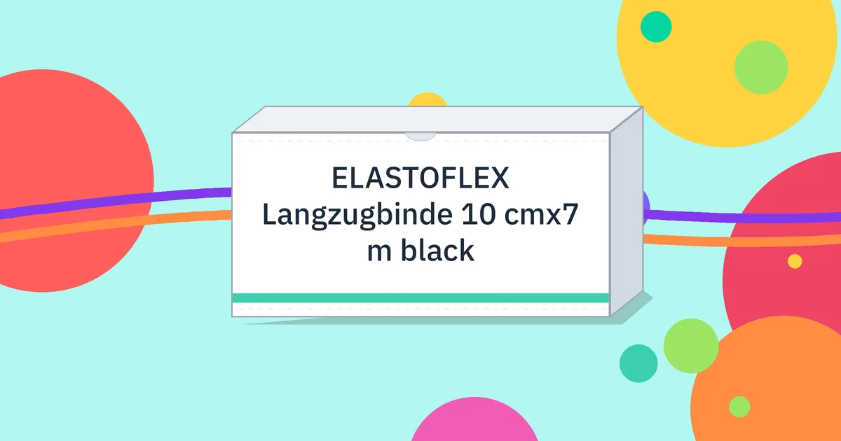 Symbolbild: Packung mit der Aufschrift ELASTOFLEX Langzugbinde 10 cmx7 m black (PZN 12637369) – Verfügbarkeit und Bezug in Apotheken in Frankfurt am Main