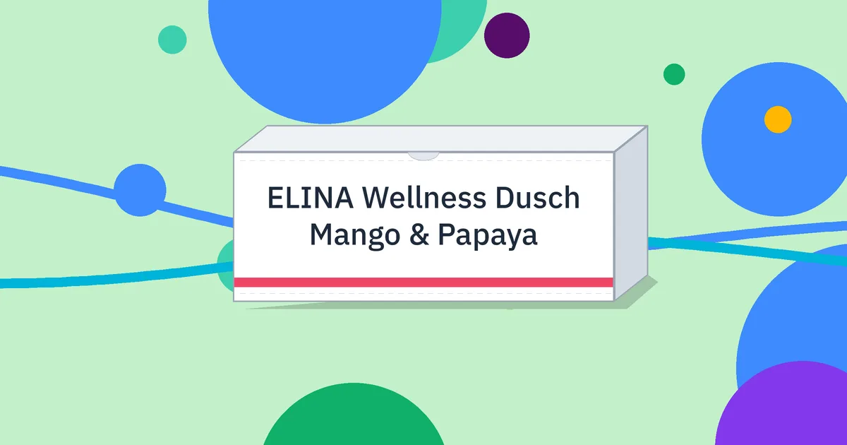 Symbolbild: Packung mit der Aufschrift ELINA Wellness Dusch Mango & Papaya (PZN 14232783) – Verfügbarkeit und Bezug in Apotheken in Frankfurt am Main