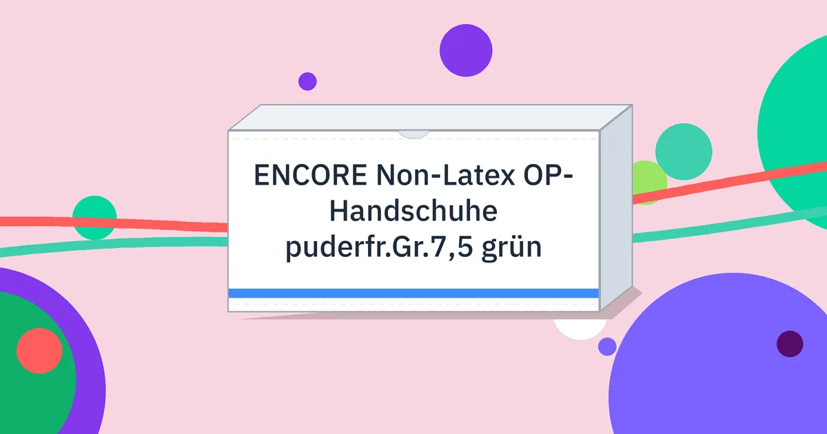 Symbolbild: Packung mit der Aufschrift ENCORE Non-Latex OP-Handschuhe puderfr.Gr.7,5 grün (PZN 13164329) – Verfügbarkeit und Bezug in Apotheken in Frankfurt am Main
