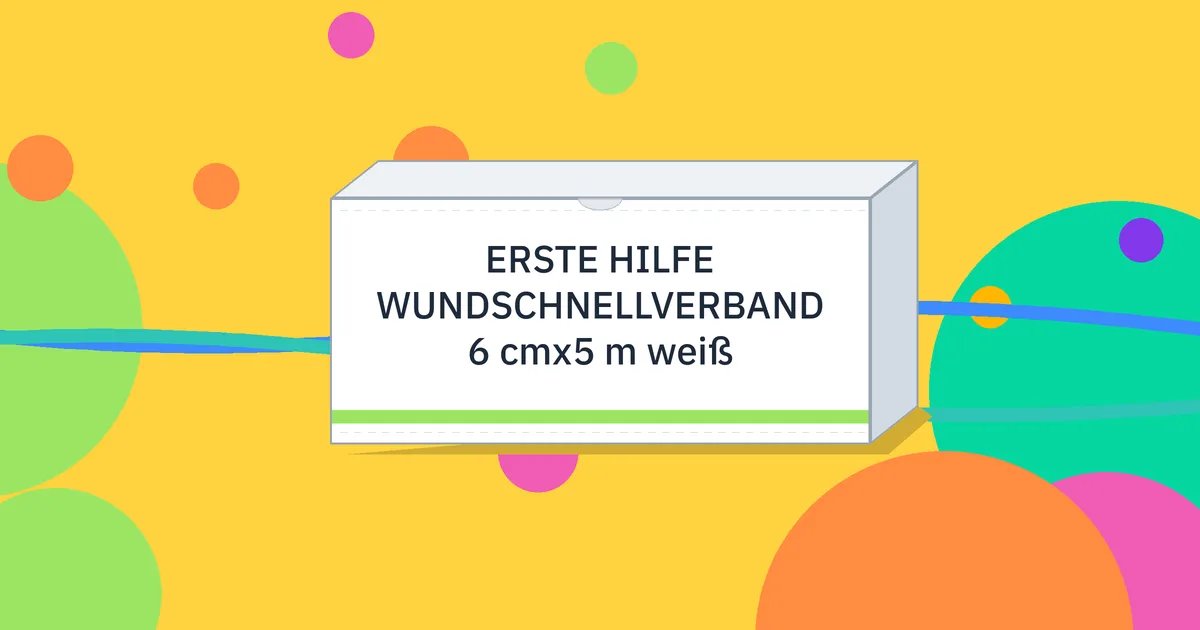 Symbolbild: Packung mit der Aufschrift ERSTE HILFE WUNDSCHNELLVERBAND 6 cmx5 m weiß (PZN 10405778) – Verfügbarkeit und Bezug in Apotheken in Frankfurt am Main