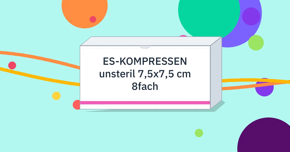 Symbolbild: Packung mit der Aufschrift ES-KOMPRESSEN unsteril 7,5x7,5 cm 8fach (PZN 19469455) – Verfügbarkeit und Bezug in Apotheken in Frankfurt am Main