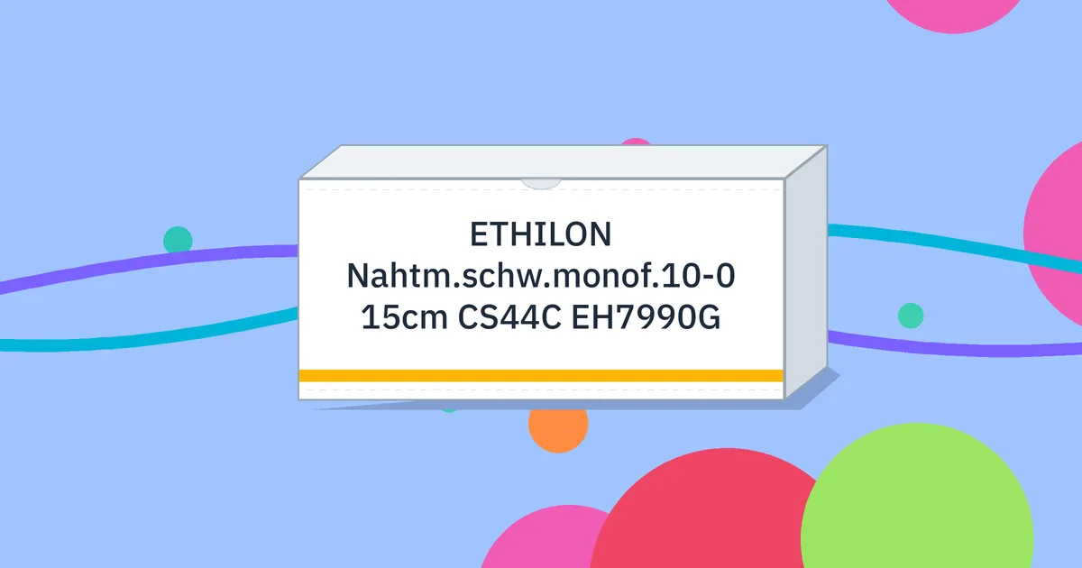 Symbolbild: Packung mit der Aufschrift ETHILON Nahtm.schw.monof.10-0 15cm CS44C EH7990G (PZN 16251448) – Verfügbarkeit und Bezug in Apotheken in Frankfurt am Main