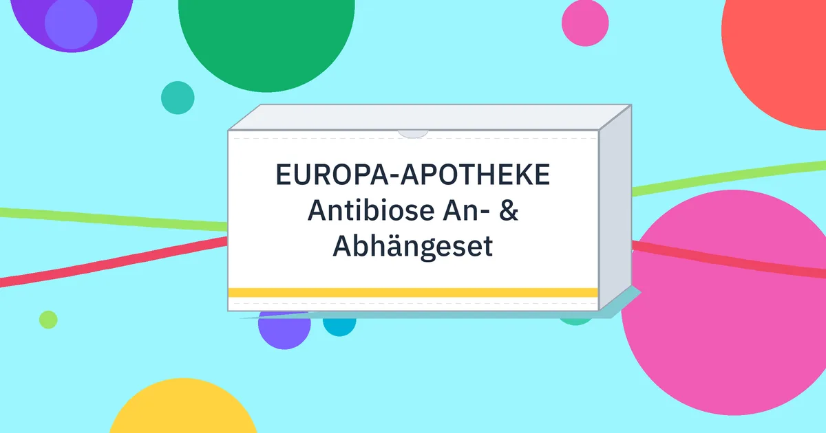 Symbolbild: Packung mit der Aufschrift EUROPA-APOTHEKE Antibiose An- & Abhängeset (PZN 19289026) – Verfügbarkeit und Bezug in Apotheken in Frankfurt am Main