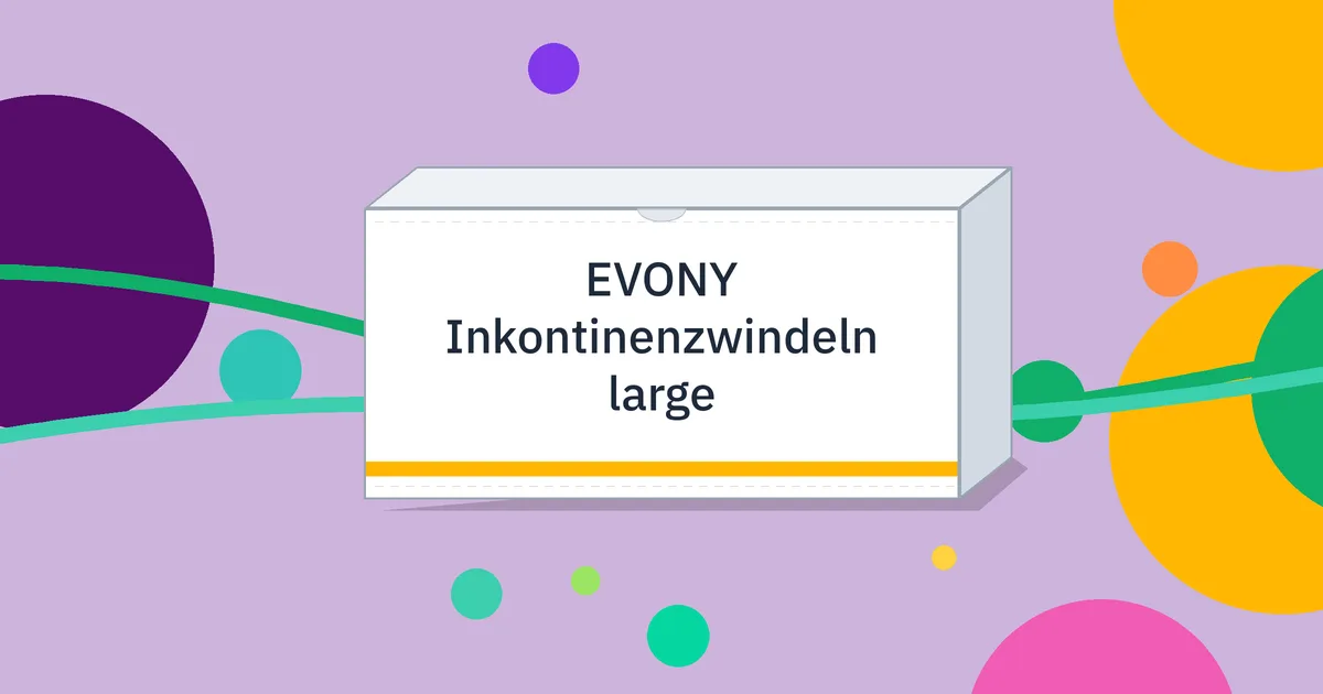 Symbolbild: Packung mit der Aufschrift EVONY Inkontinenzwindeln large (PZN 18202796) – Verfügbarkeit und Bezug in Apotheken in Frankfurt am Main
