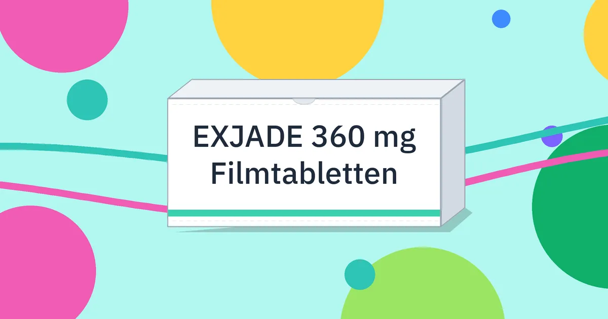 Symbolbild: Packung mit der Aufschrift EXJADE 360 mg Filmtabletten (PZN 15203565) – Verfügbarkeit und Bezug in Apotheken in Frankfurt am Main