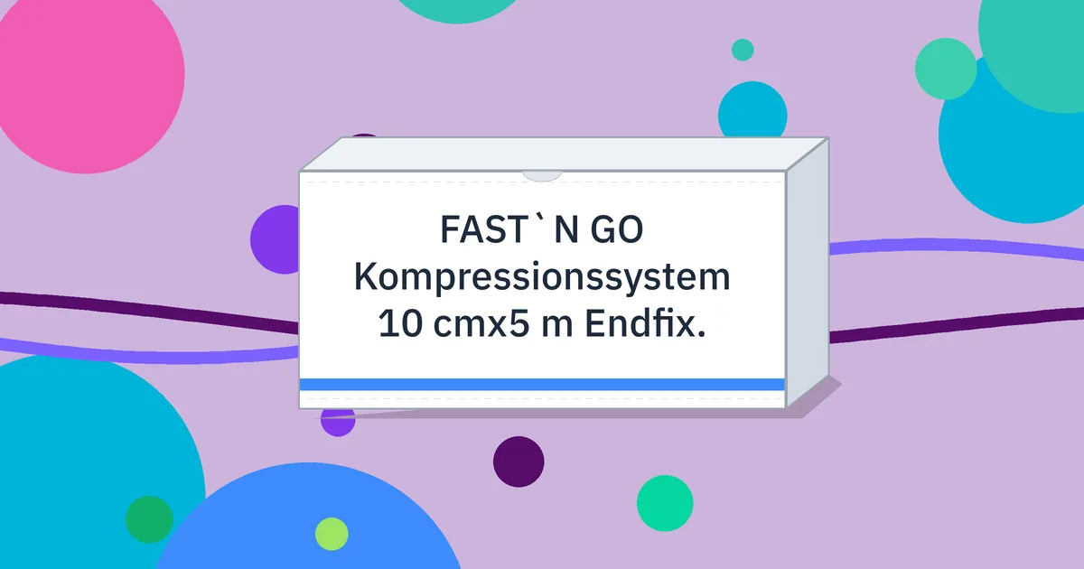 Symbolbild: Packung mit der Aufschrift FAST`N GO Kompressionssystem 10 cmx5 m Endfix. (PZN 14819324) – Verfügbarkeit und Bezug in Apotheken in Frankfurt am Main