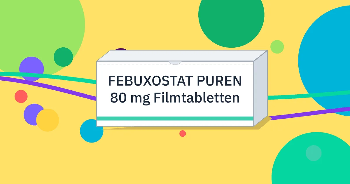 Symbolbild: Packung mit der Aufschrift FEBUXOSTAT PUREN 80 mg Filmtabletten (PZN 14304577) – Verfügbarkeit und Bezug in Apotheken in Frankfurt am Main