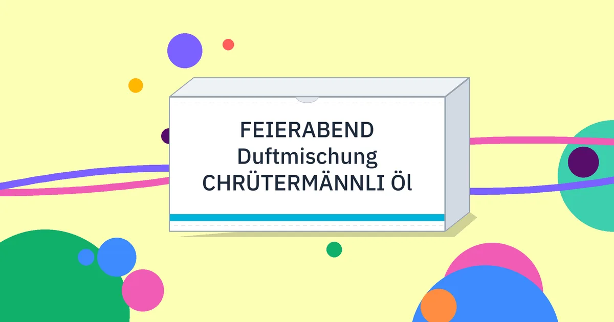 Symbolbild: Packung mit der Aufschrift FEIERABEND Duftmischung CHRÜTERMÄNNLI Öl (PZN 07197690) – Verfügbarkeit und Bezug in Apotheken in Frankfurt am Main