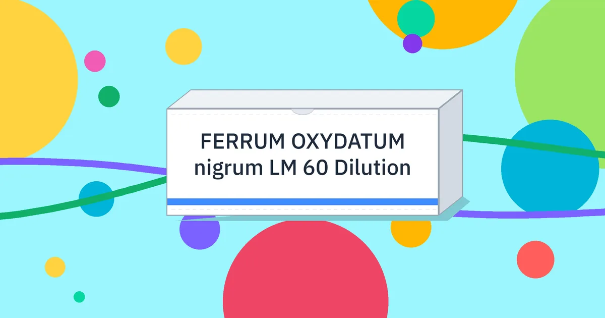 Symbolbild: Packung mit der Aufschrift FERRUM OXYDATUM nigrum LM 60 Dilution (PZN 12851453) – Verfügbarkeit und Bezug in Apotheken in Frankfurt am Main