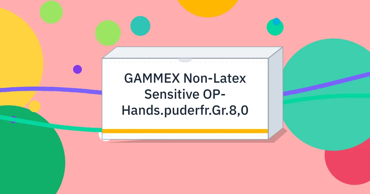 Symbolbild: Packung mit der Aufschrift GAMMEX Non-Latex Sensitive OP-Hands.puderfr.Gr.8,0 (PZN 11298439) – Verfügbarkeit und Bezug in Apotheken in Frankfurt am Main