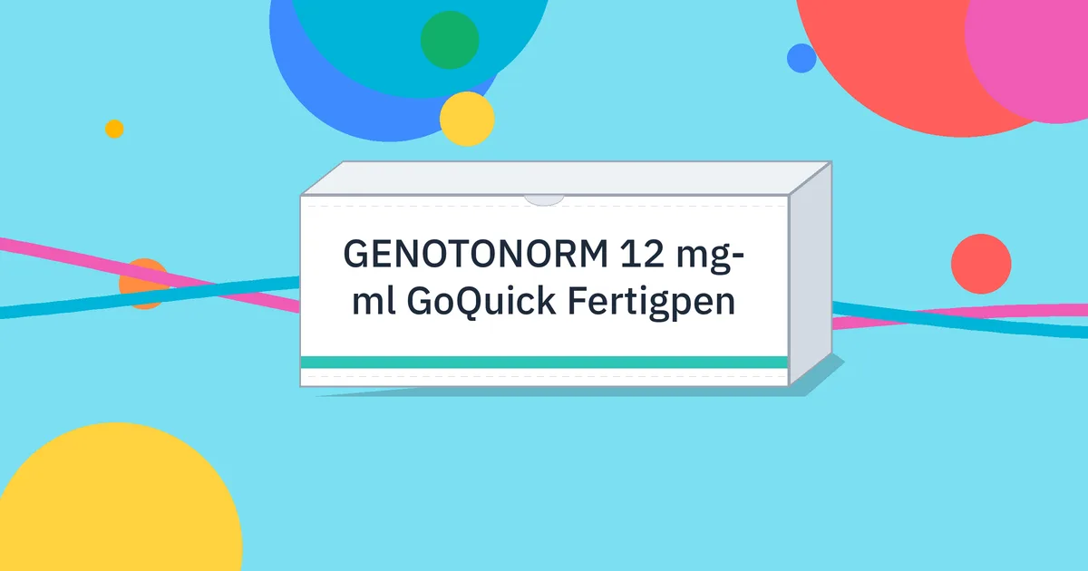 Symbolbild: Packung mit der Aufschrift GENOTONORM 12 mg-ml GoQuick Fertigpen (PZN 10353716) – Verfügbarkeit und Bezug in Apotheken in Frankfurt am Main