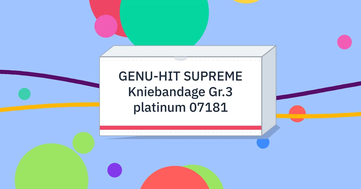 Symbolbild: Packung mit der Aufschrift GENU-HIT SUPREME Kniebandage Gr.3 platinum 07181 (PZN 15200673) – Verfügbarkeit und Bezug in Apotheken in Frankfurt am Main
