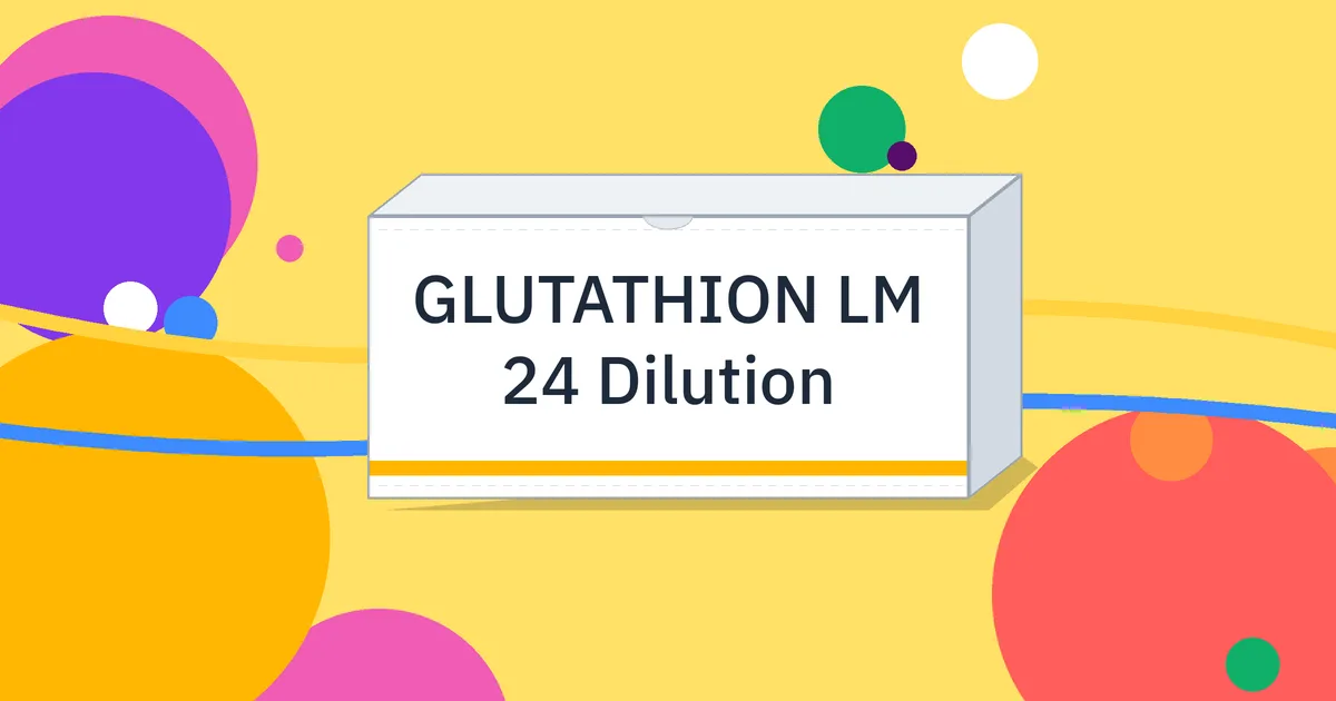 Symbolbild: Packung mit der Aufschrift GLUTATHION LM 24 Dilution (PZN 12880029) – Verfügbarkeit und Bezug in Apotheken in Frankfurt am Main