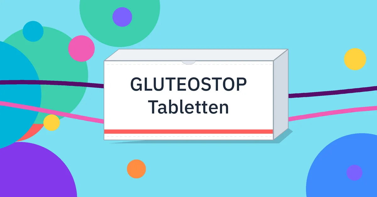 Symbolbild: Packung mit der Aufschrift GLUTEOSTOP Tabletten (PZN 14398555) – Verfügbarkeit und Bezug in Apotheken in Frankfurt am Main