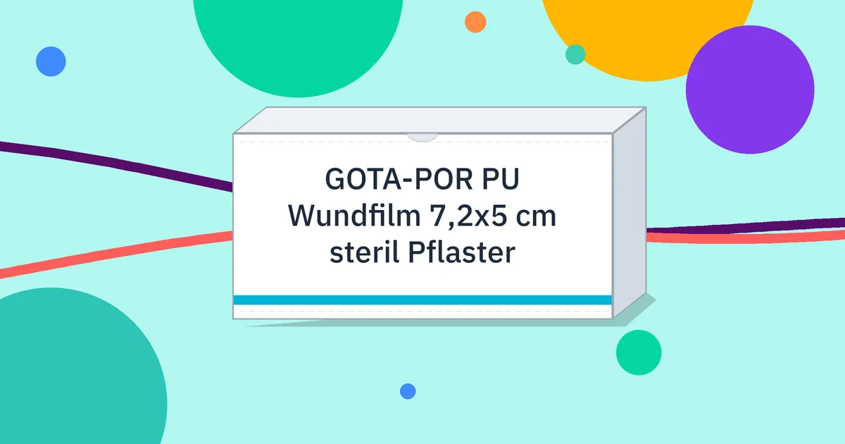 Symbolbild: Packung mit der Aufschrift GOTA-POR PU Wundfilm 7,2x5 cm steril Pflaster (PZN 03942122) – Verfügbarkeit und Bezug in Apotheken in Frankfurt am Main
