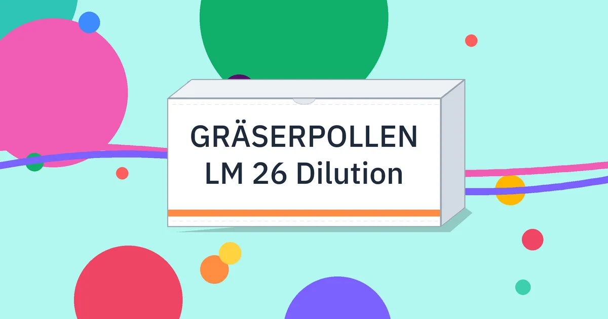 Symbolbild: Packung mit der Aufschrift GRÄSERPOLLEN LM 26 Dilution (PZN 12882318) – Verfügbarkeit und Bezug in Apotheken in Frankfurt am Main