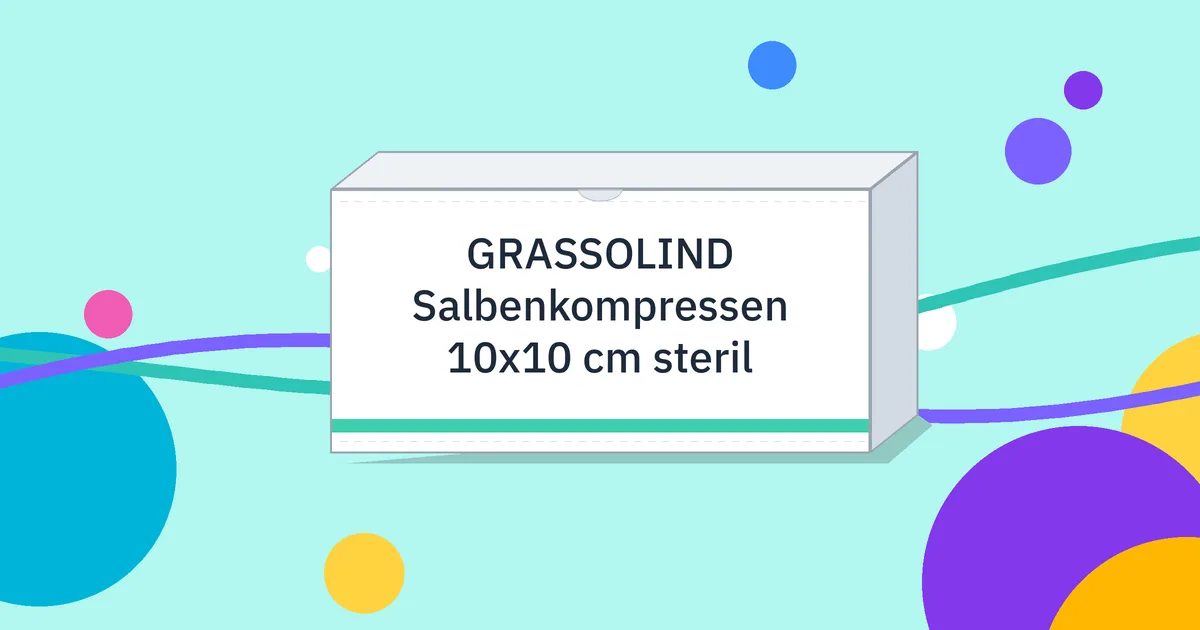 Symbolbild: Packung mit der Aufschrift GRASSOLIND Salbenkompressen 10x10 cm steril (PZN 16035377) – Verfügbarkeit und Bezug in Apotheken in Frankfurt am Main