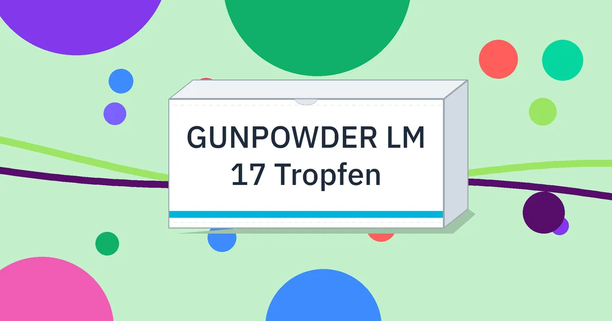 Symbolbild: Packung mit der Aufschrift GUNPOWDER LM 17 Tropfen (PZN 15823664) – Verfügbarkeit und Bezug in Apotheken in Frankfurt am Main