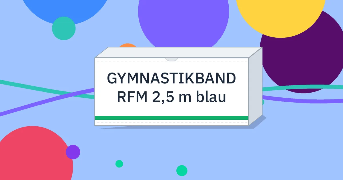 Symbolbild: Packung mit der Aufschrift GYMNASTIKBAND RFM 2,5 m blau (PZN 01202059) – Verfügbarkeit und Bezug in Apotheken in Frankfurt am Main