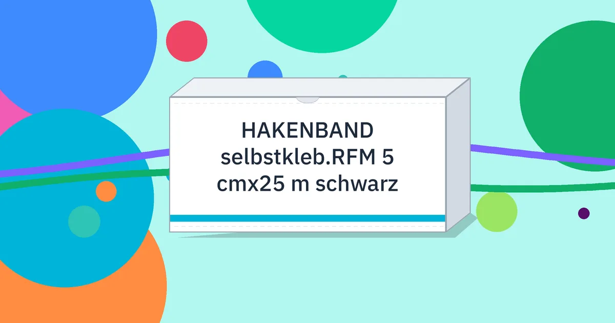 Symbolbild: Packung mit der Aufschrift HAKENBAND selbstkleb.RFM 5 cmx25 m schwarz (PZN 06490040) – Verfügbarkeit und Bezug in Apotheken in Frankfurt am Main