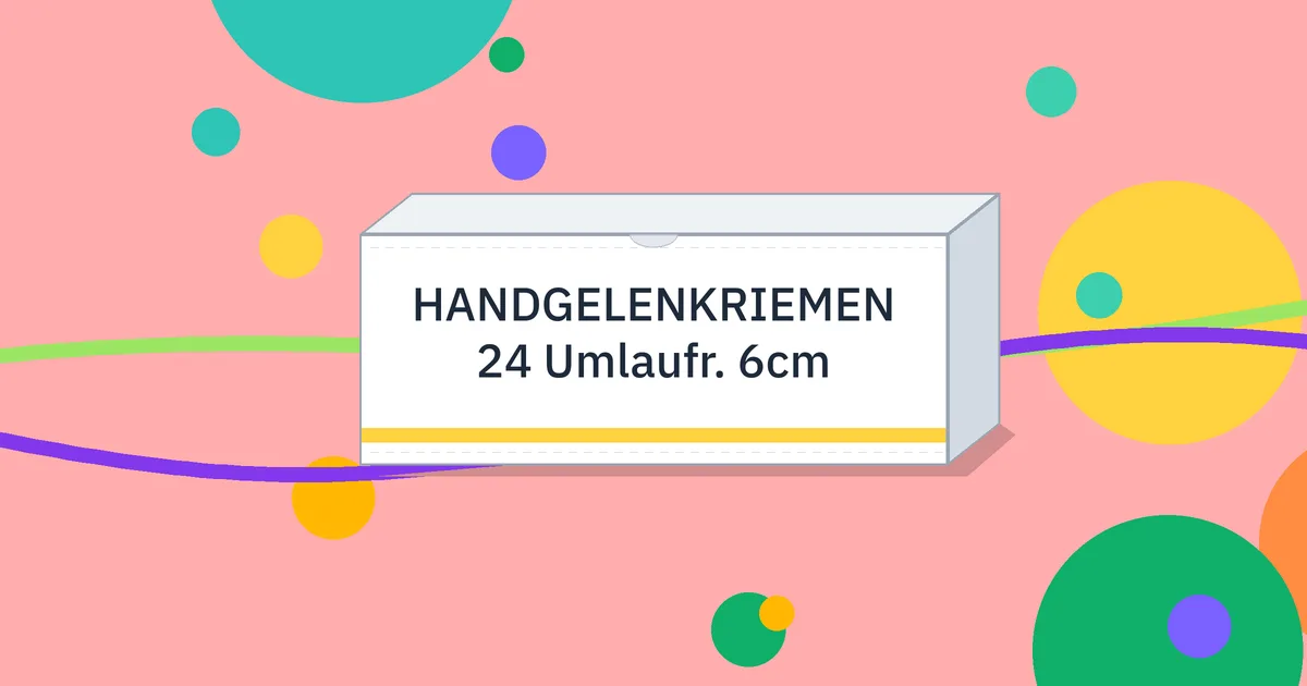Symbolbild: Packung mit der Aufschrift HANDGELENKRIEMEN 24 Umlaufr. 6cm (PZN 01962735) – Verfügbarkeit und Bezug in Apotheken in Frankfurt am Main