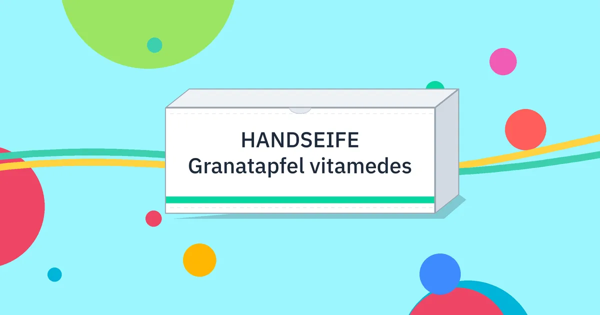 Symbolbild: Packung mit der Aufschrift HANDSEIFE Granatapfel vitamedes (PZN 19781224) – Verfügbarkeit und Bezug in Apotheken in Frankfurt am Main