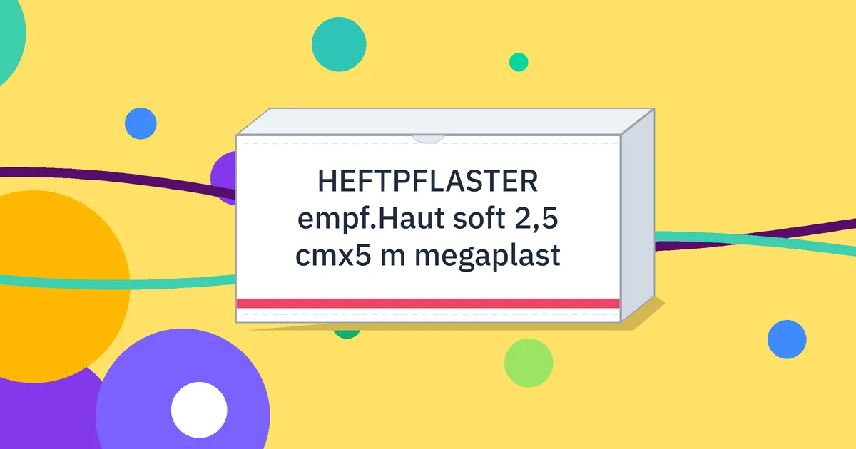 Symbolbild: Packung mit der Aufschrift HEFTPFLASTER empf.Haut soft 2,5 cmx5 m megaplast (PZN 16500762) – Verfügbarkeit und Bezug in Apotheken in Frankfurt am Main