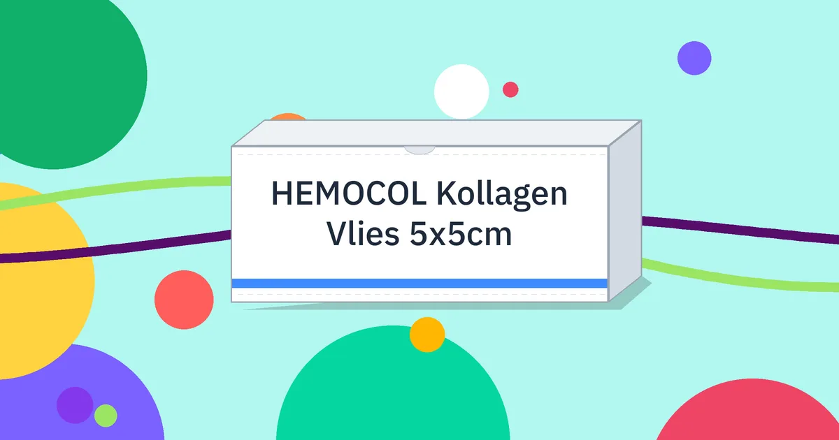 Symbolbild: Packung mit der Aufschrift HEMOCOL Kollagen Vlies 5x5cm (PZN 01837450) – Verfügbarkeit und Bezug in Apotheken in Frankfurt am Main