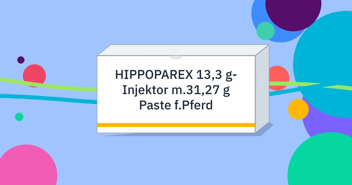 Symbolbild: Packung mit der Aufschrift HIPPOPAREX 13,3 g-Injektor m.31,27 g Paste f.Pferd (PZN 10339679) – Verfügbarkeit und Bezug in Apotheken in Frankfurt am Main