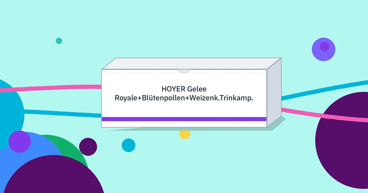 Symbolbild: Packung mit der Aufschrift HOYER Gelee Royale+Blütenpollen+Weizenk.Trinkamp. (PZN 02002753) – Verfügbarkeit und Bezug in Apotheken in Frankfurt am Main