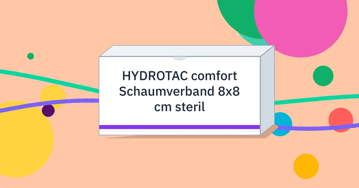 Symbolbild: Packung mit der Aufschrift HYDROTAC comfort Schaumverband 8x8 cm steril (PZN 12578098) – Verfügbarkeit und Bezug in Apotheken in Frankfurt am Main