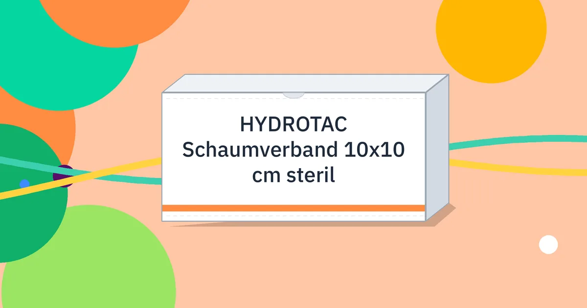 Symbolbild: Packung mit der Aufschrift HYDROTAC Schaumverband 10x10 cm steril (PZN 19479726) – Verfügbarkeit und Bezug in Apotheken in Frankfurt am Main
