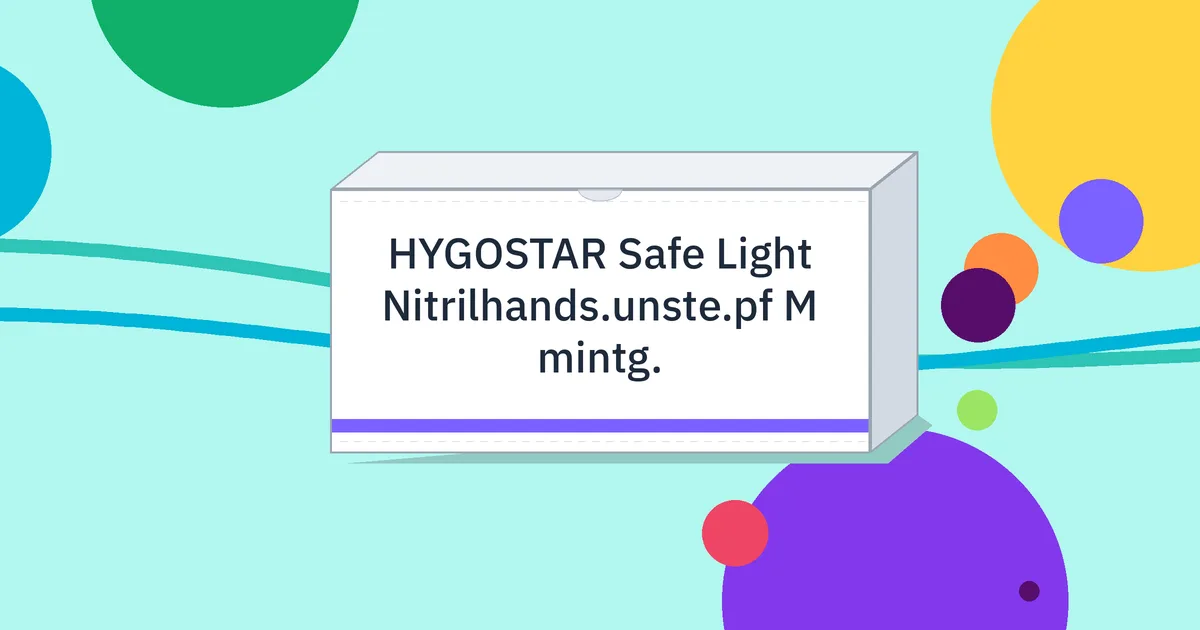 Symbolbild: Packung mit der Aufschrift HYGOSTAR Safe Light Nitrilhands.unste.pf M mintg. (PZN 20773135) – Verfügbarkeit und Bezug in Apotheken in Frankfurt am Main