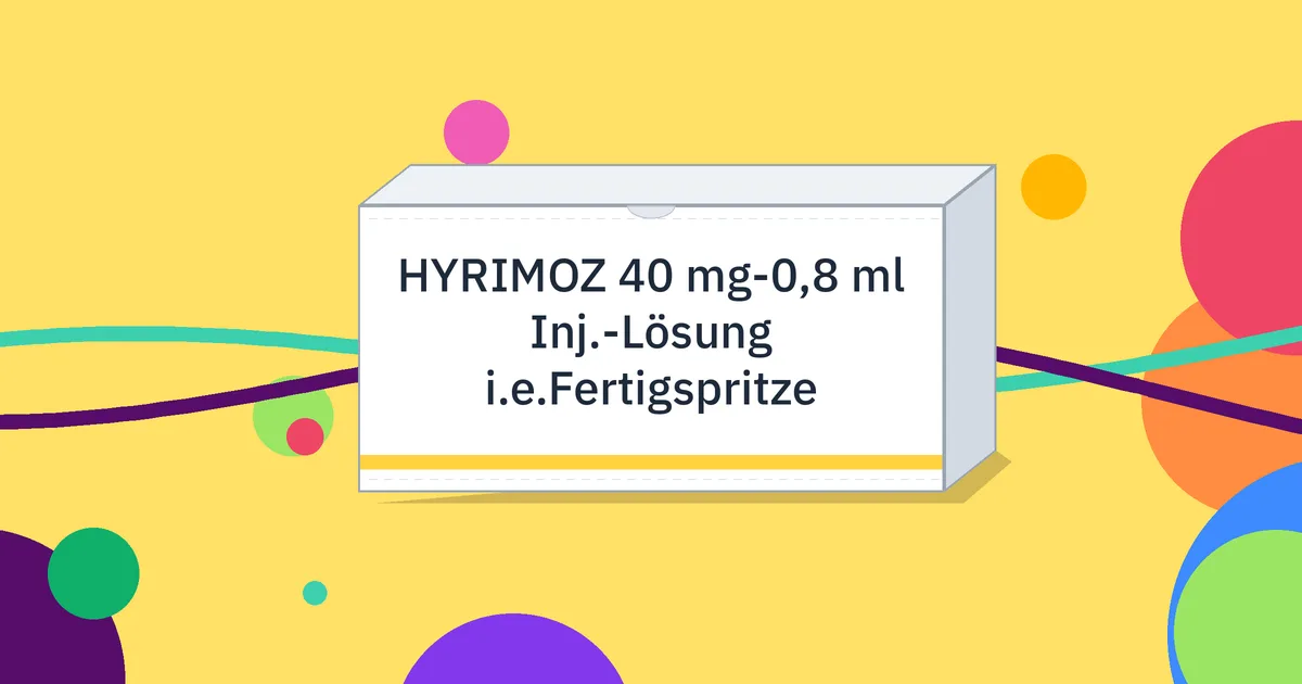 Symbolbild: Packung mit der Aufschrift HYRIMOZ 40 mg-0,8 ml Inj.-Lösung i.e.Fertigspritze (PZN 15870132) – Verfügbarkeit und Bezug in Apotheken in Frankfurt am Main