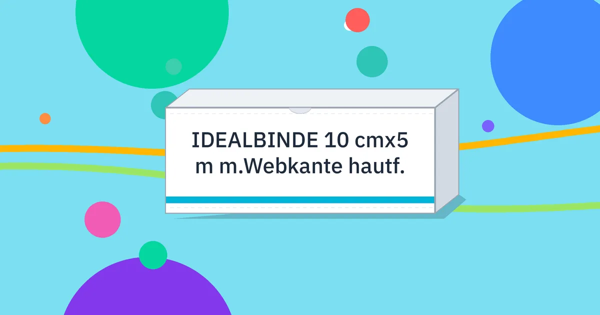 Symbolbild: Packung mit der Aufschrift IDEALBINDE 10 cmx5 m m.Webkante hautf. (PZN 01720392) – Verfügbarkeit und Bezug in Apotheken in Frankfurt am Main