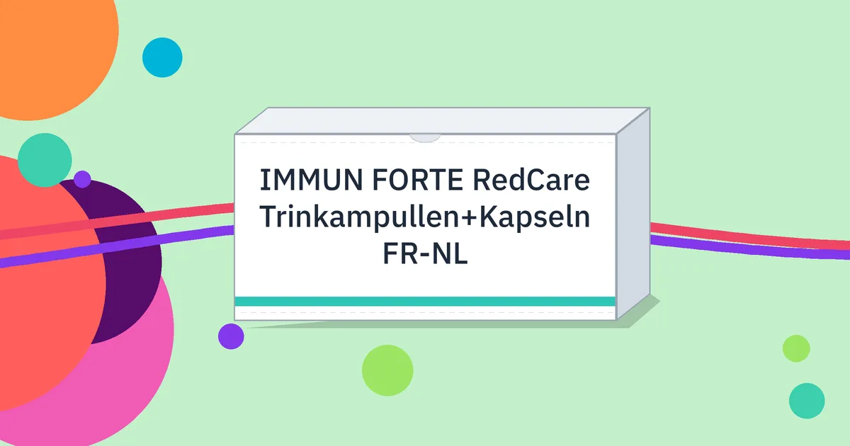 Symbolbild: Packung mit der Aufschrift IMMUN FORTE RedCare Trinkampullen+Kapseln FR-NL (PZN 18116424) – Verfügbarkeit und Bezug in Apotheken in Frankfurt am Main
