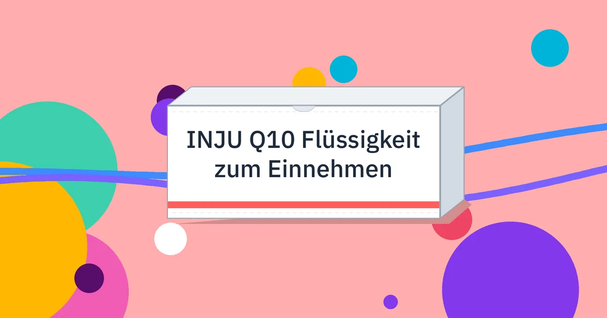 Symbolbild: Packung mit der Aufschrift INJU Q10 Flüssigkeit zum Einnehmen (PZN 20912654) – Verfügbarkeit und Bezug in Apotheken in Frankfurt am Main