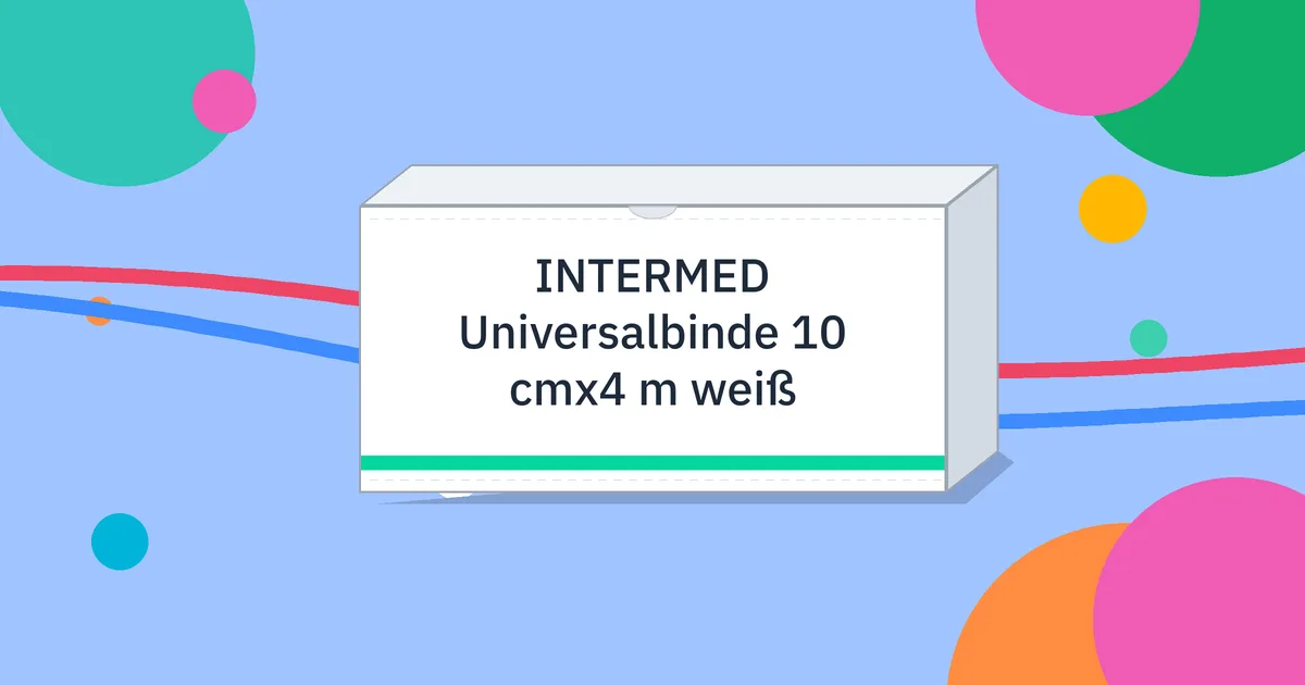 Symbolbild: Packung mit der Aufschrift INTERMED Universalbinde 10 cmx4 m weiß (PZN 16609281) – Verfügbarkeit und Bezug in Apotheken in Frankfurt am Main