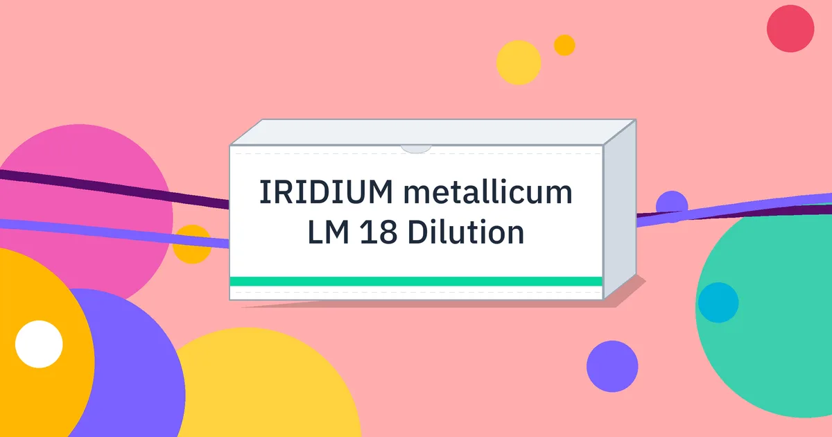 Symbolbild: Packung mit der Aufschrift IRIDIUM metallicum LM 18 Dilution (PZN 12913504) – Verfügbarkeit und Bezug in Apotheken in Frankfurt am Main