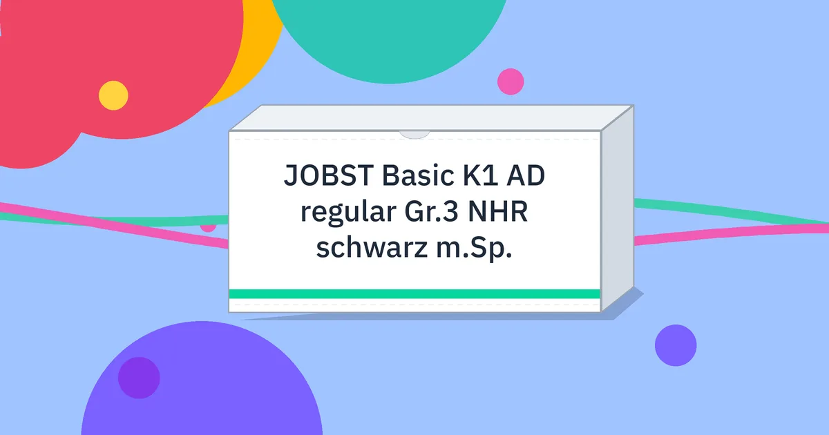 Symbolbild: Packung mit der Aufschrift JOBST Basic K1 AD regular Gr.3 NHR schwarz m.Sp. (PZN 15313437) – Verfügbarkeit und Bezug in Apotheken in Frankfurt am Main