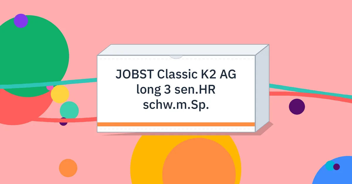 Symbolbild: Packung mit der Aufschrift JOBST Classic K2 AG long 3 sen.HR schw.m.Sp. (PZN 17959244) – Verfügbarkeit und Bezug in Apotheken in Frankfurt am Main