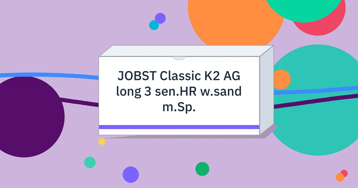 Symbolbild: Packung mit der Aufschrift JOBST Classic K2 AG long 3 sen.HR w.sand m.Sp. (PZN 17959764) – Verfügbarkeit und Bezug in Apotheken in Frankfurt am Main